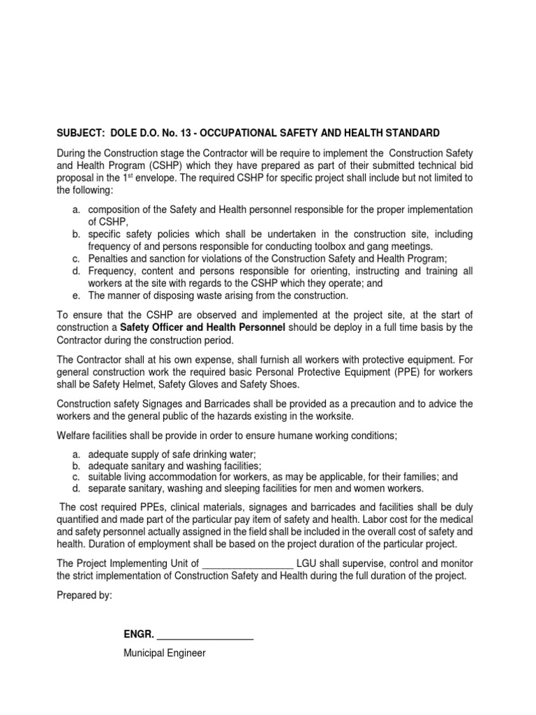 DOLE Construction Safety Program Guidelines | PDF | Personal Protective ...
