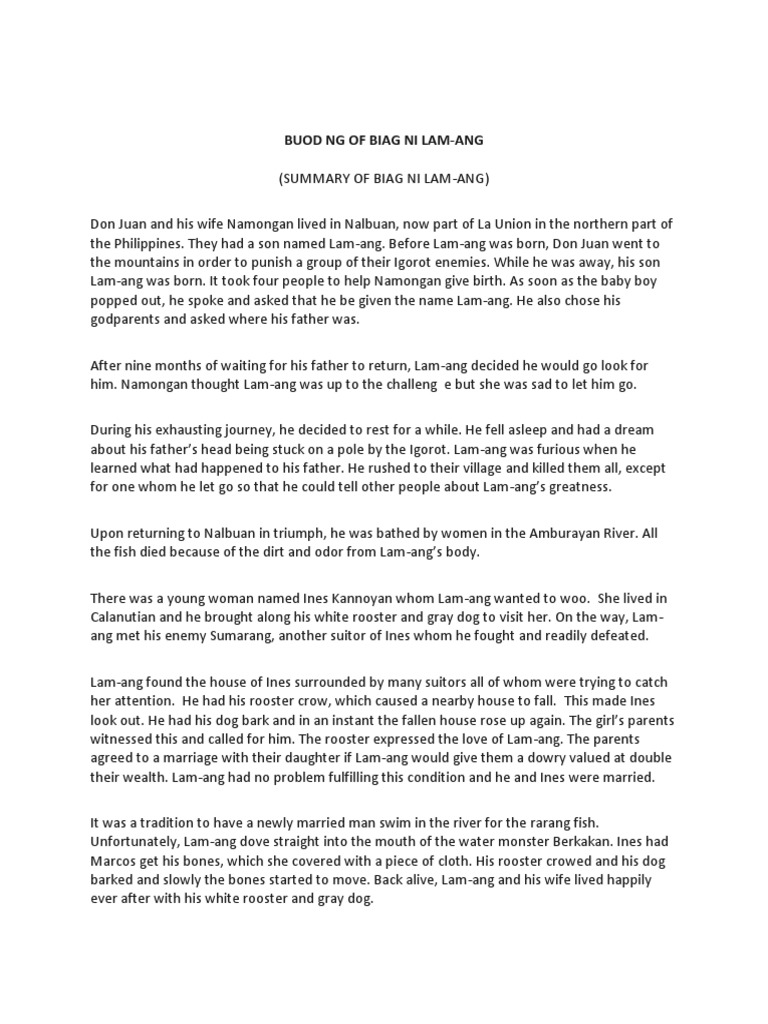 The Legend of Lam-ang: A Summary of the Filipino Epic Biag Ni Lam-Ang | PDF