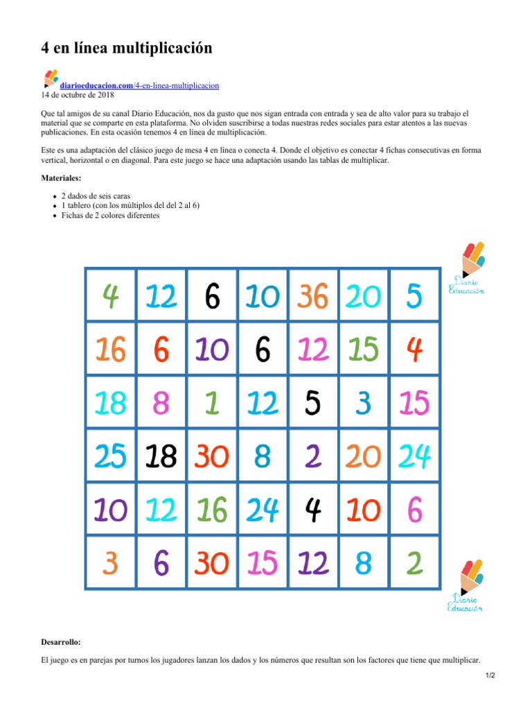 4 en Línea Multiplicación PDF | PDF | Multiplicación | Palabra