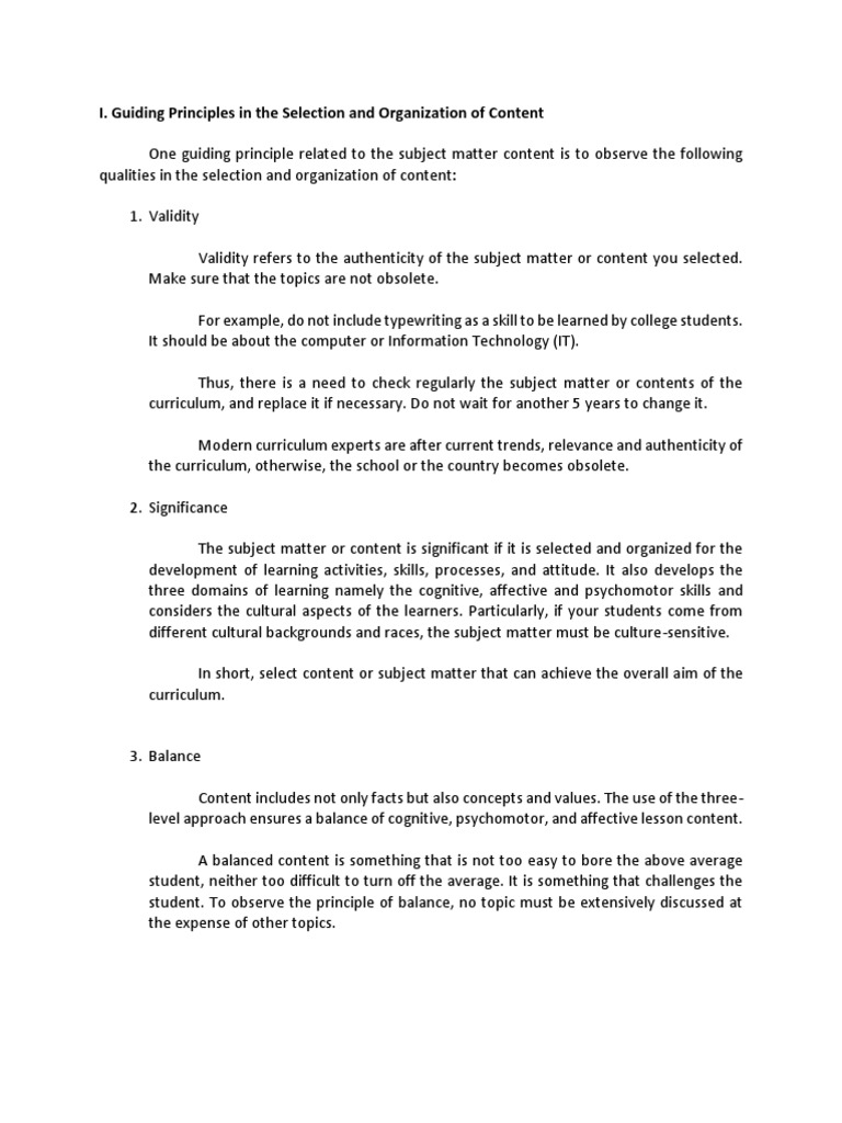 Principles in The Selection and Organization of Content | PDF ...