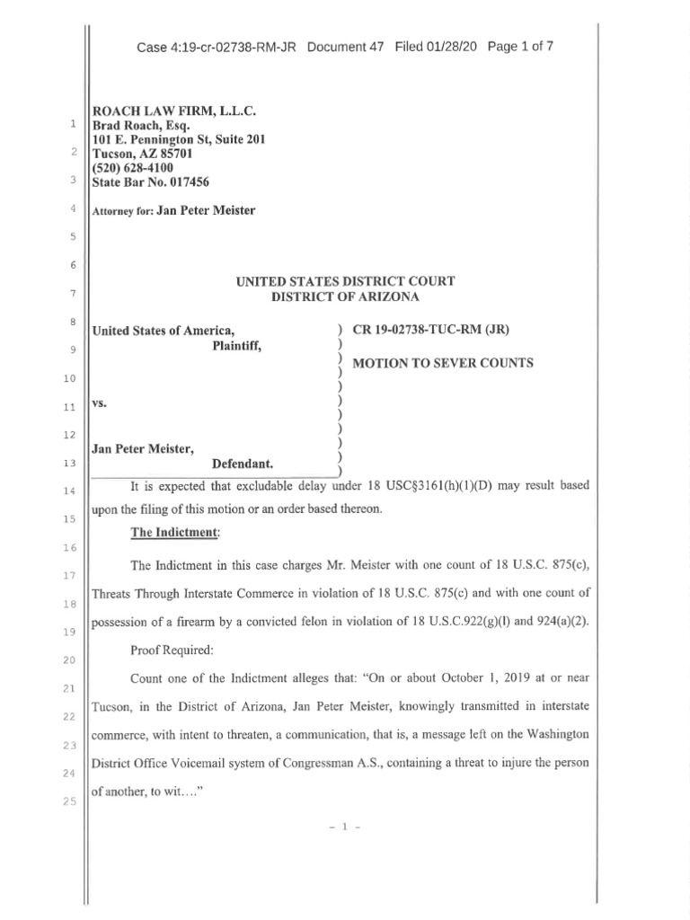 Meister - Motion To Sever Counts | PDF