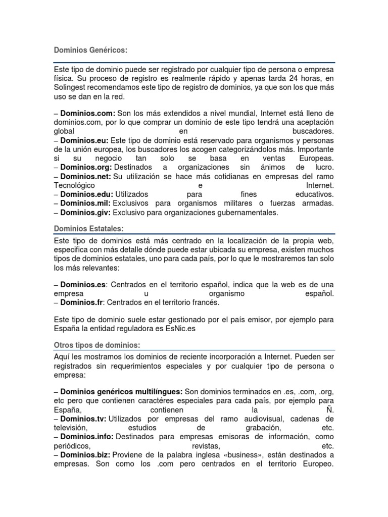 Dominios Genéricos | PDF | Internet | España