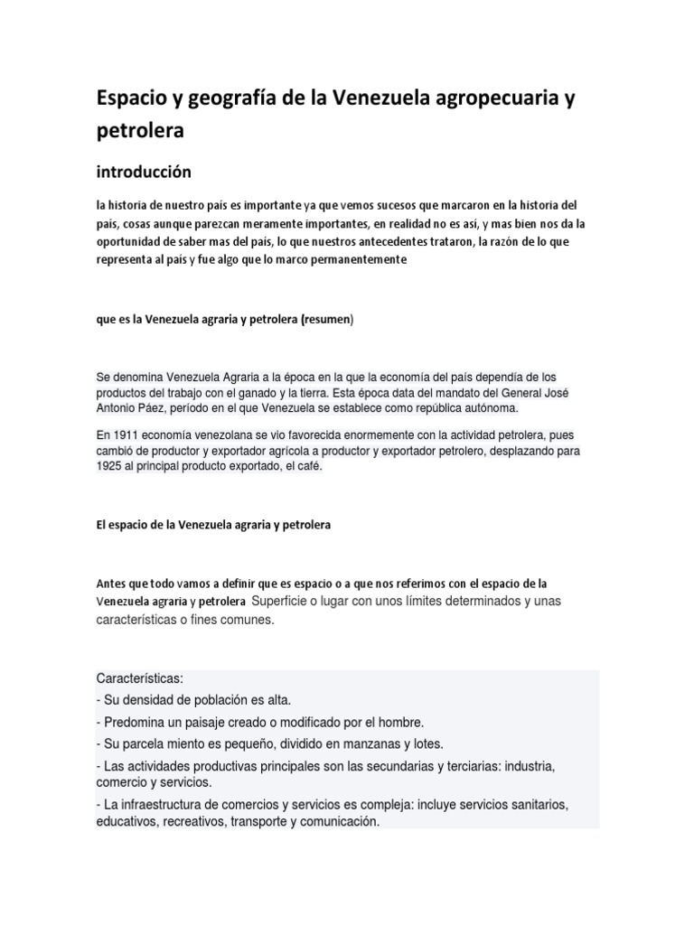 Espacio y Geografía de La Venezuela Agropecuaria y Petrolera | PDF ...