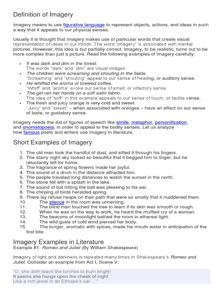 Definition of Imagery | PDF | Senses | Romeo And Juliet