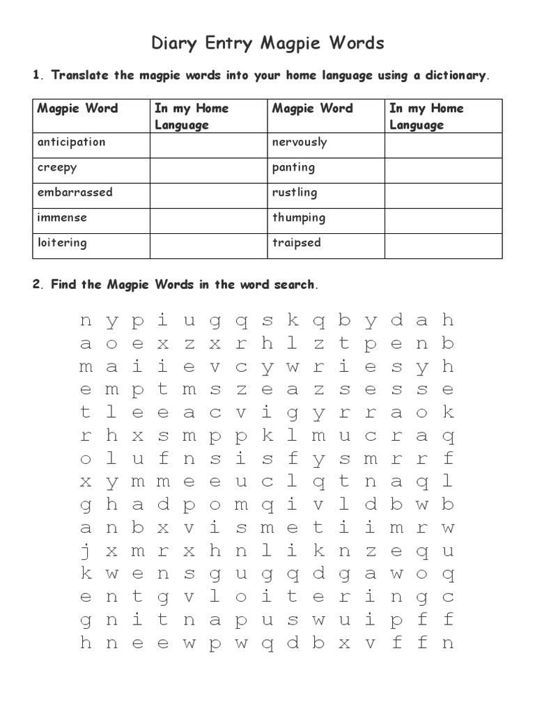 Magpie Words Worksheet | PDF