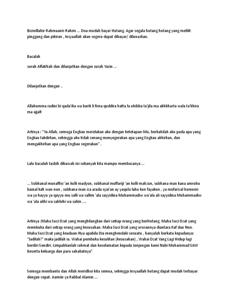 Doa Bayar Hutang | PDF