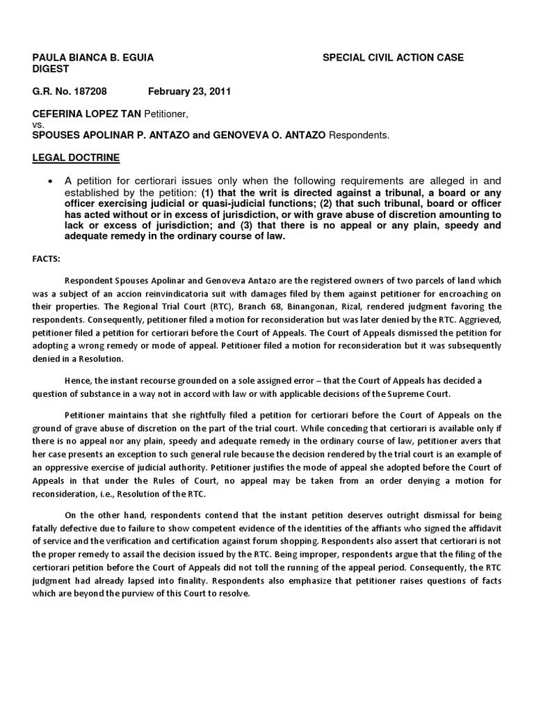 Sca Case Digest | Download Free PDF | Certiorari | Judgment (Law)