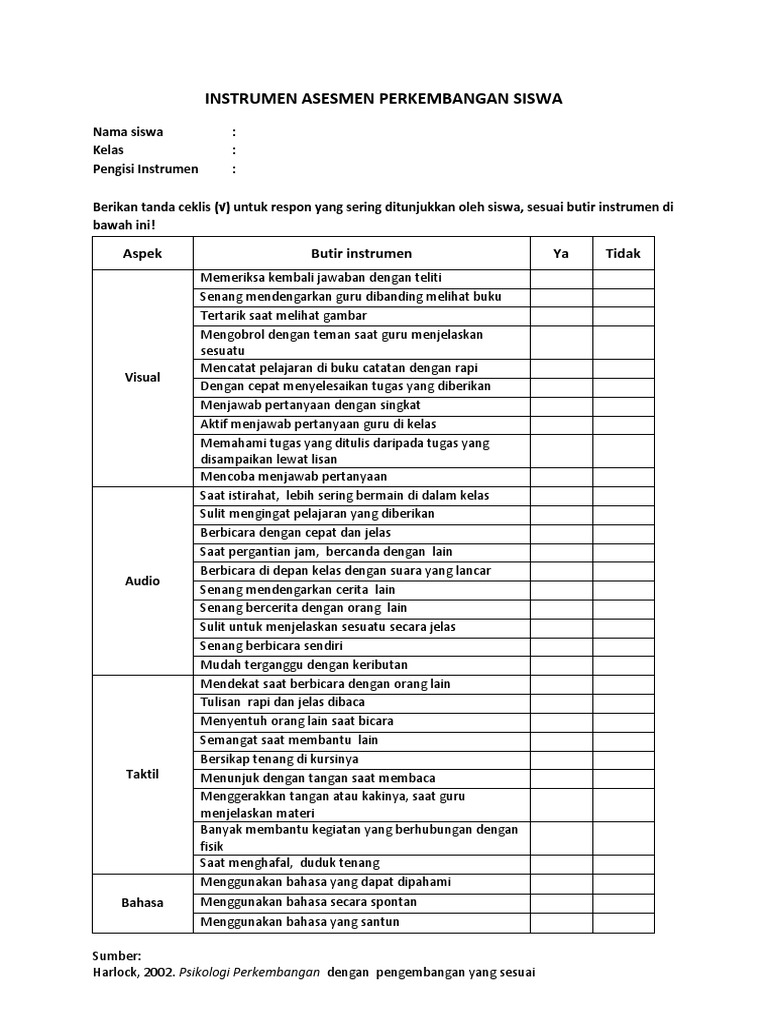 Instrumen Asesmen Perkembangan Siswa | PDF | Seni & Disiplin Bahasa