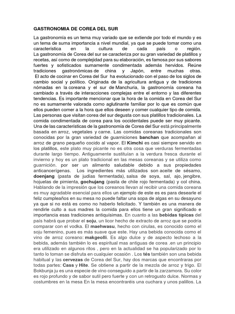 GASTRONOMIA DE COREA DEL SUR Aleidys y Angie 21 | PDF | Cocina coreana ...
