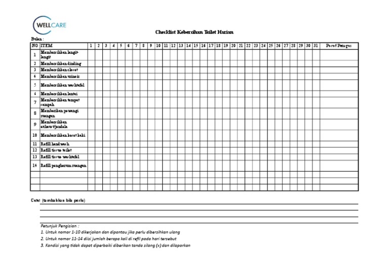 Checklist Kebersihan Toilet - Harian | PDF