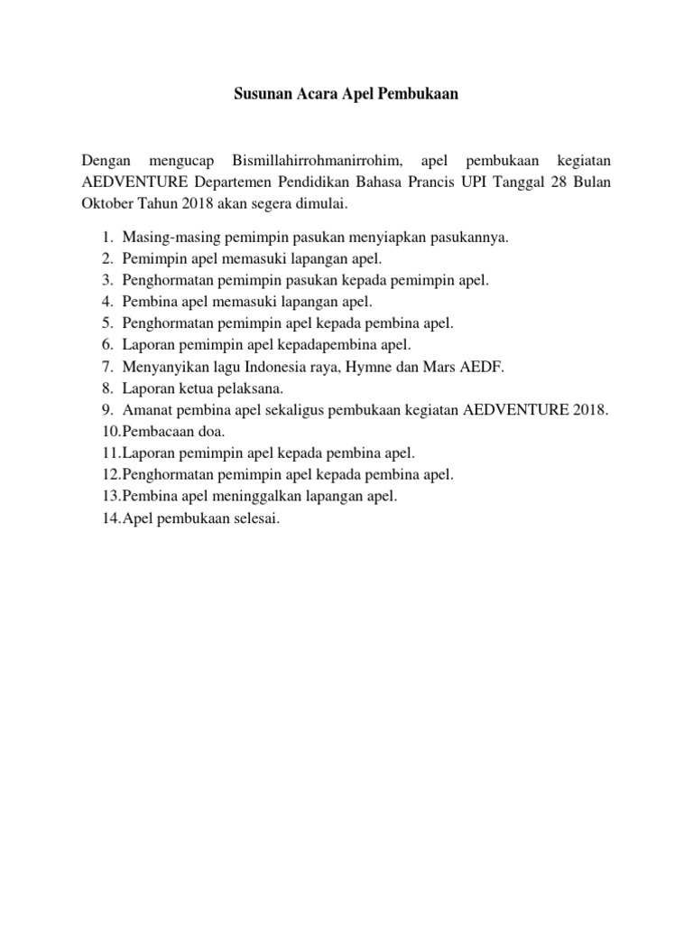 Susunan Acara Apel Pembukaa1 | PDF