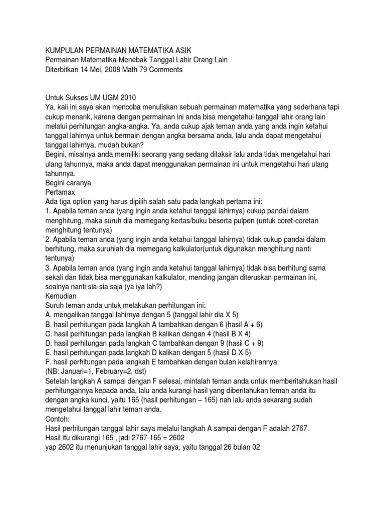 Kumpulan Permainan Matematika Asik | PDF