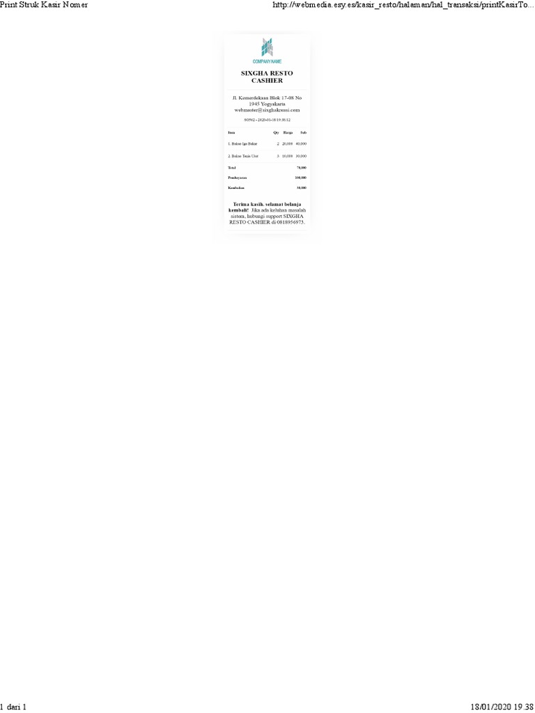 Print Struk Kasir Nomer | PDF