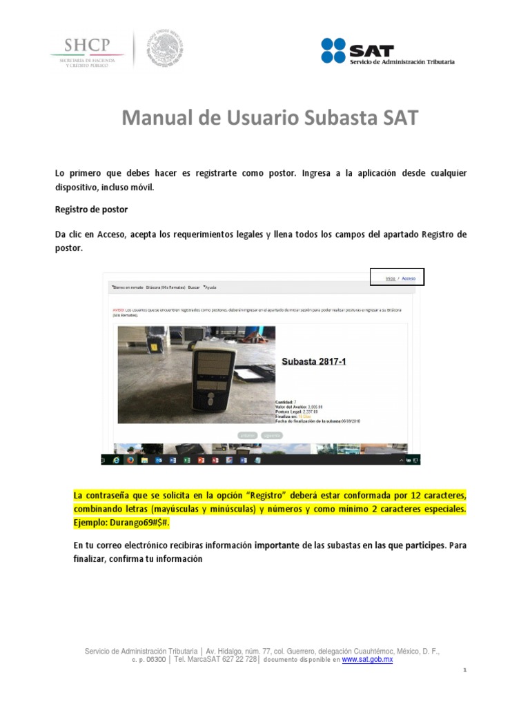 Manual SubastaSat 2020 | PDF | Contraseña | Subasta