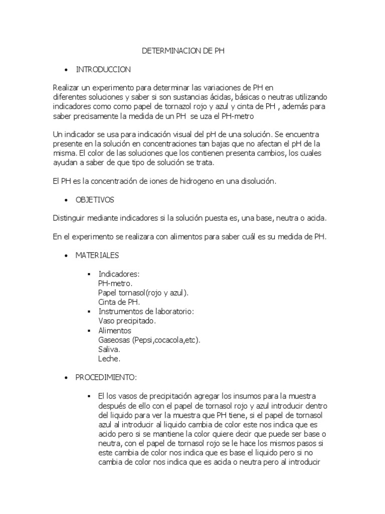 Determinacion de PH | PDF | Ph | Química analítica