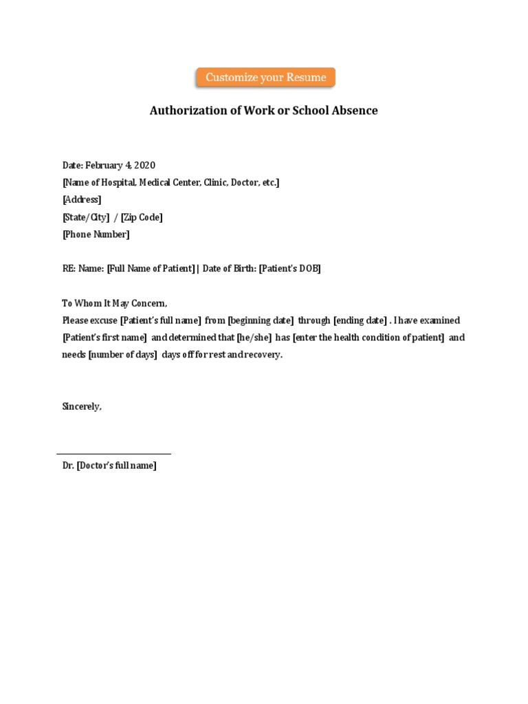 Sample Doctors Note Work School | PDF