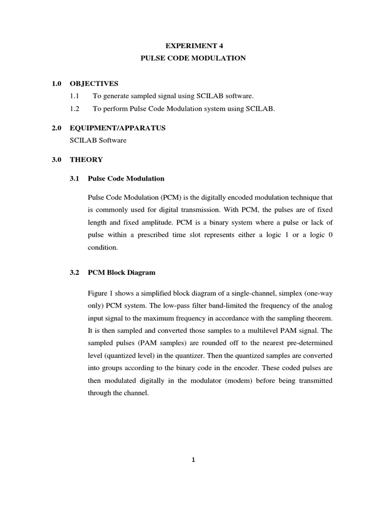 Lab 4 Pulse Code Modulation Pdf Modulation Sampling Signal Processing