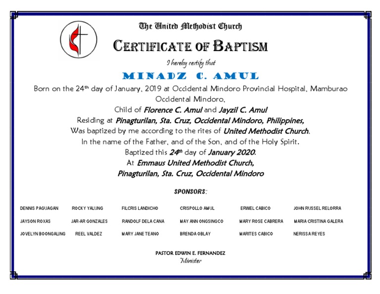 Baptism Certificate: Minadz C. Amul | PDF