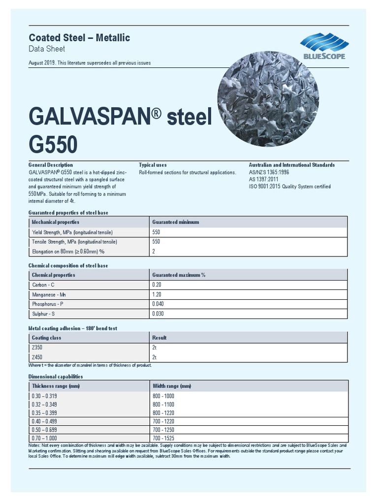 Galvaspan G550 | PDF | Ultimate Tensile Strength | Materials