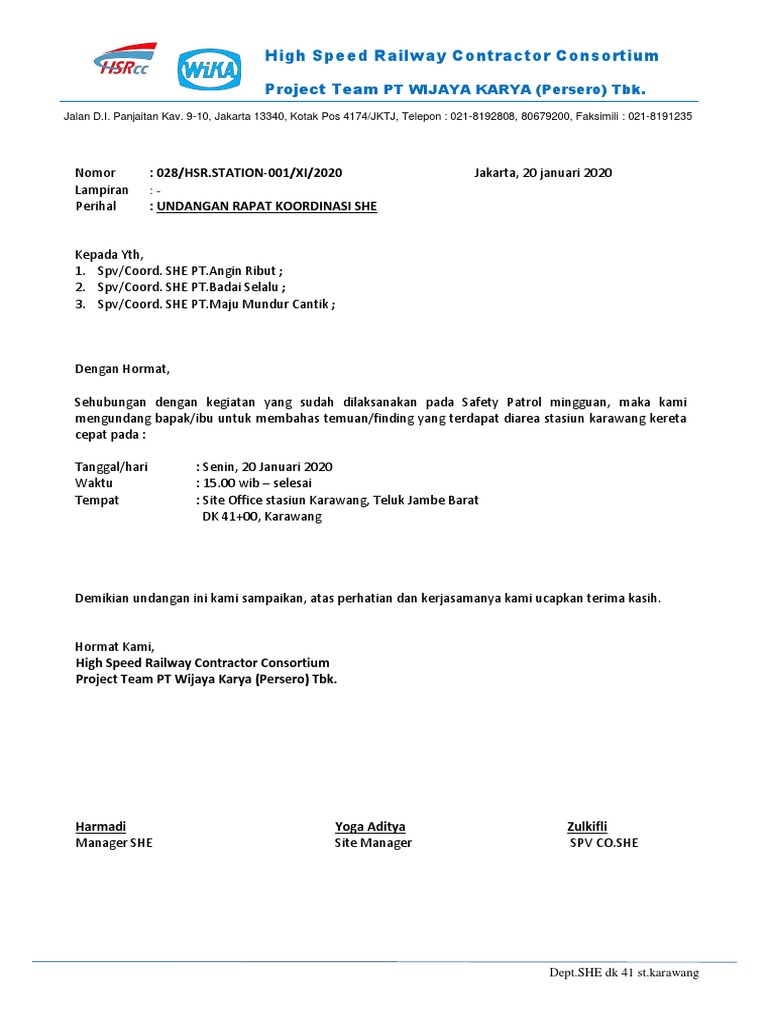 Surat Undangan Rakor She | PDF