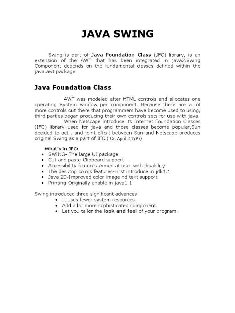 Java Swing | PDF | Class (Computer Programming) | Object Oriented ... Java Swing | PDF | Class (Computer Programming) | Object Oriented ...