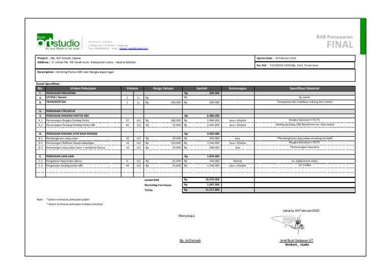 RAB Penawaran Dinding Partisi | PDF