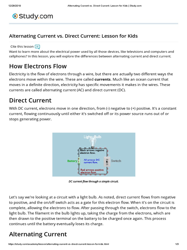 Alternating Current vs. Direct Current - Lesson For Kids PDF | PDF ...
