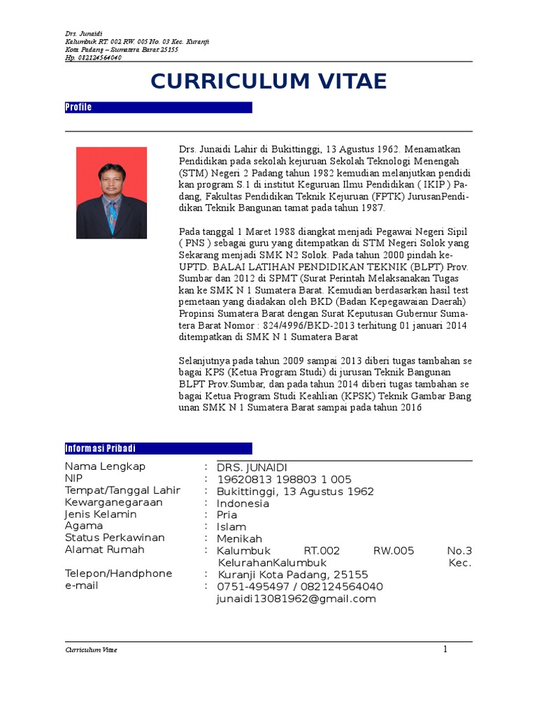 Curikulum Vitae Junaidi | PDF