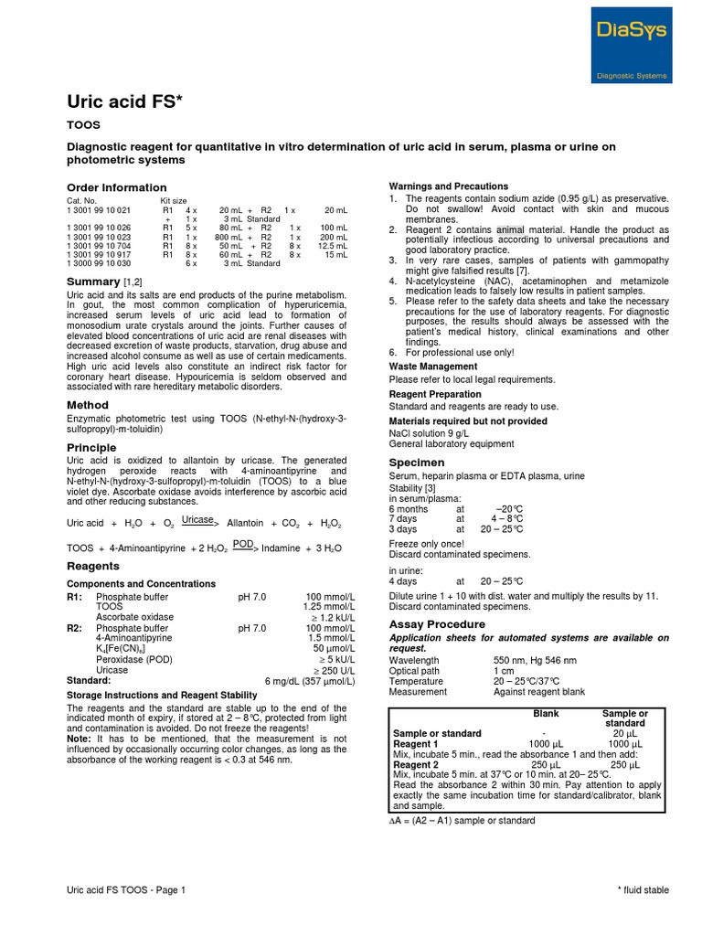 Reagen DiaSys Asam Urat | PDF | Vitamin C | Chemical Substances