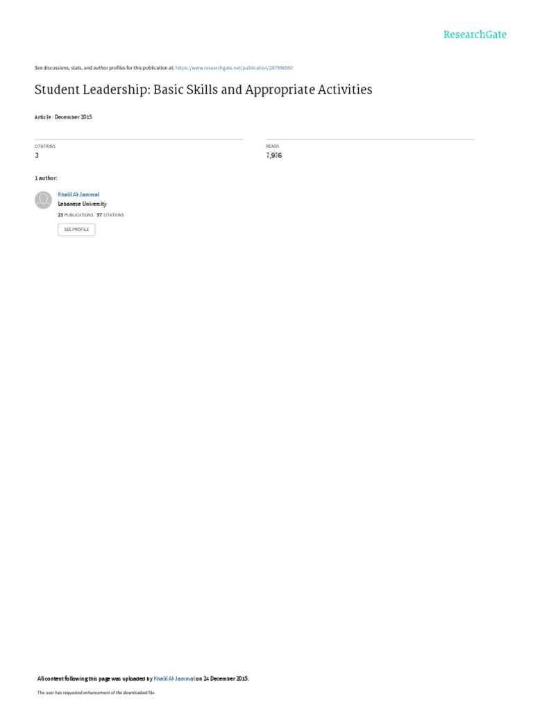 Student Leadership Basic Skills and Appr | PDF | Reflective Practice ...