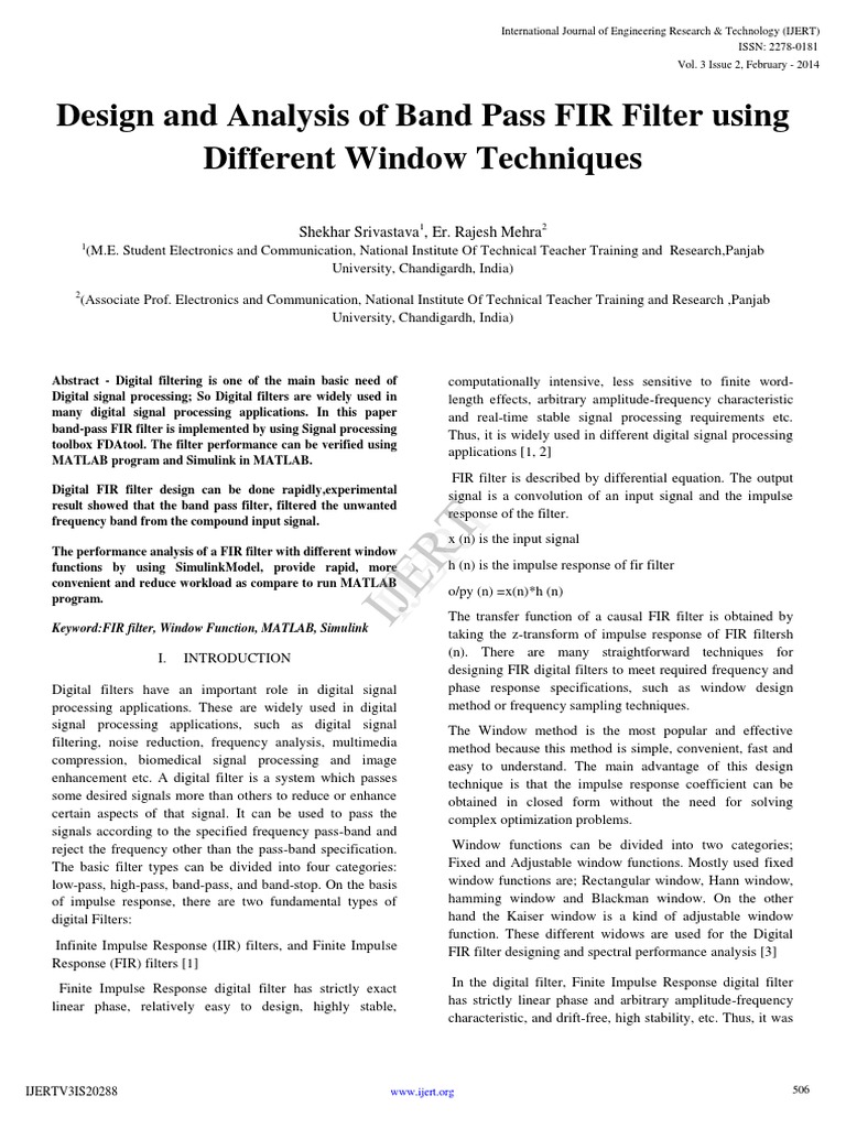 Design and Analysis of Band Pass Fir Filter Using Different Window Techniques IJERTV3IS20288 ...