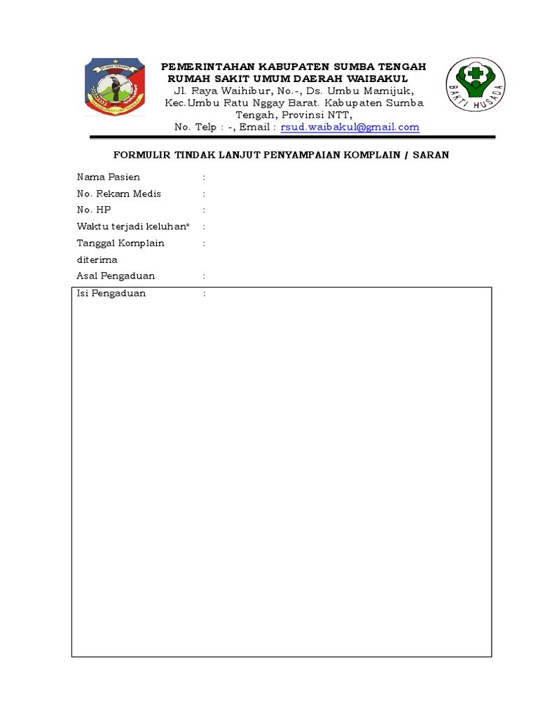Formulir Komplain RSUD Waibakul | PDF | Memasak, Makanan, & Anggur ...