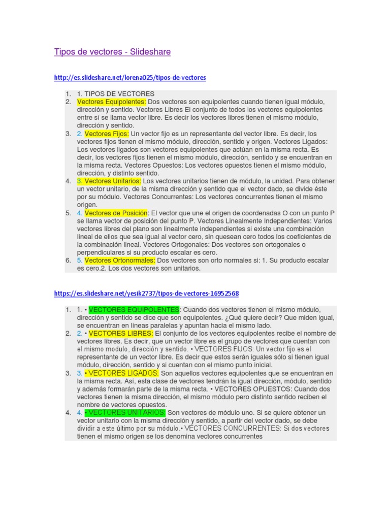 Tipos de Vectores | PDF | Vector Euclidiano | Espacio vectorial