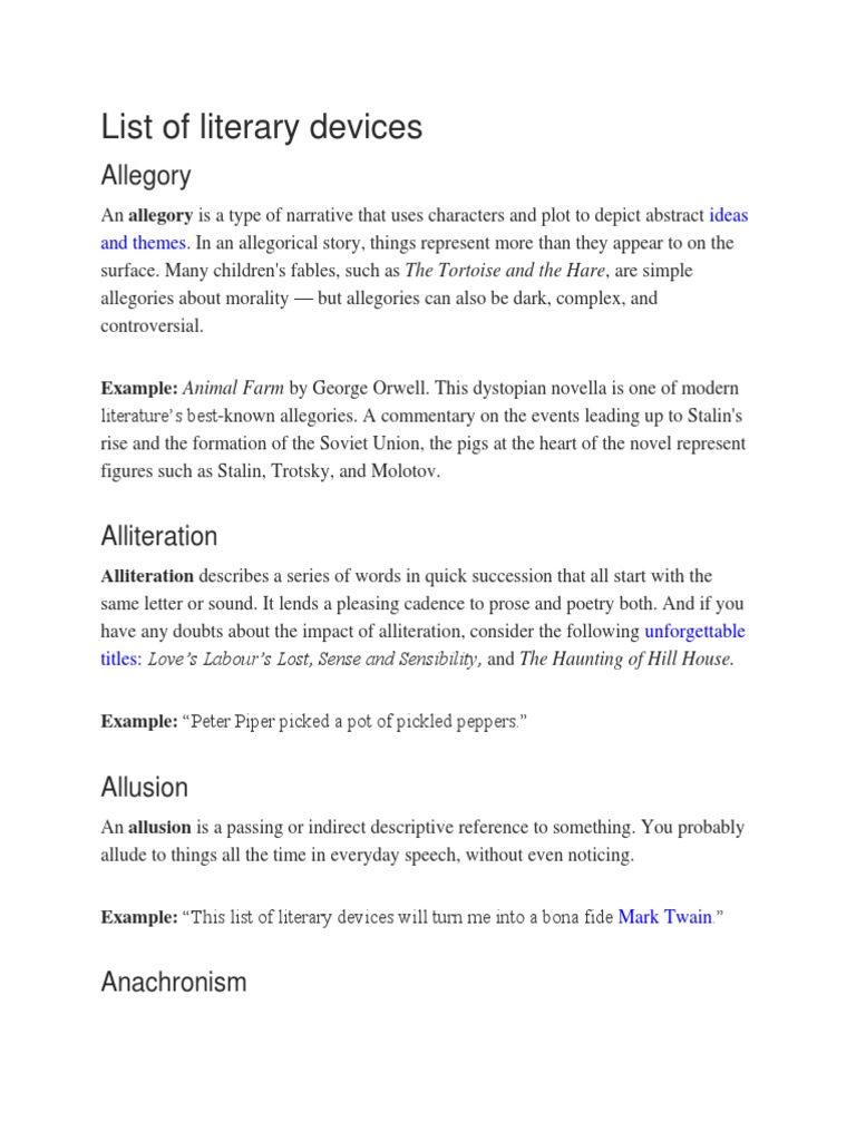 Literary Devices for Writers | PDF | Allegory | Anthropomorphism
