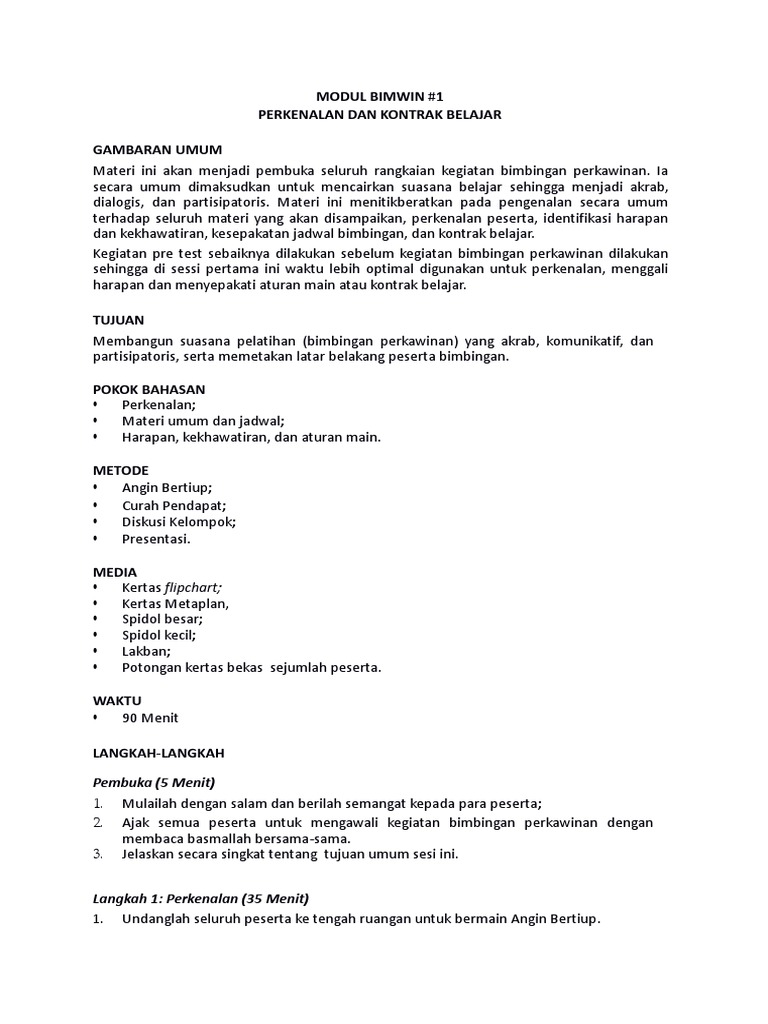 MODUL BIMWIN #1. Sesi Perkenalan | PDF