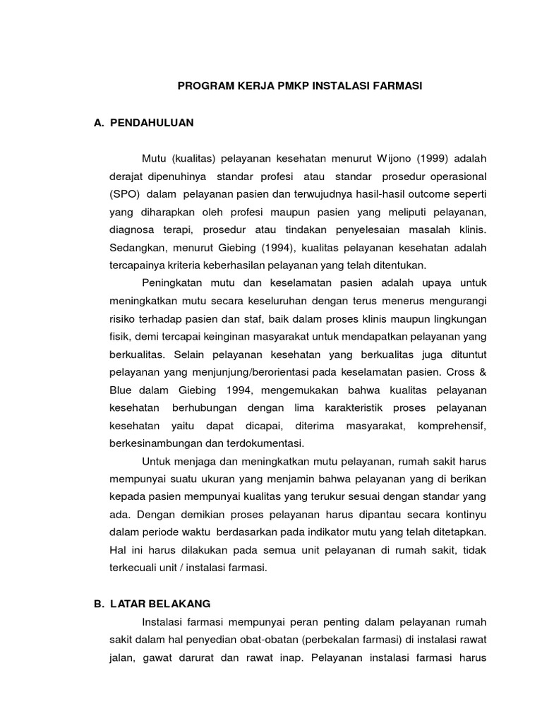Program Kerja PMKP Farmasi 2020 | PDF