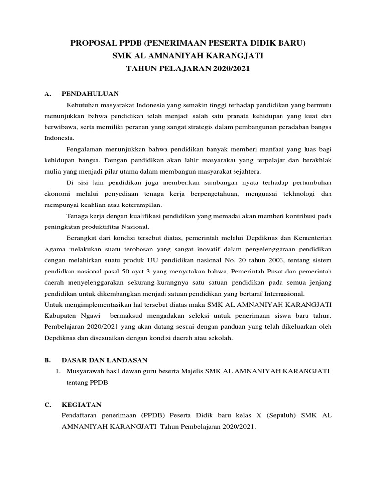 Proposal PPDB | PDF | Karier & Perkembangan