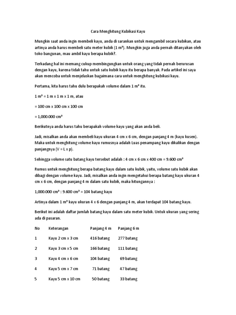 Cara Menghitung Kubikasi Kayu | PDF