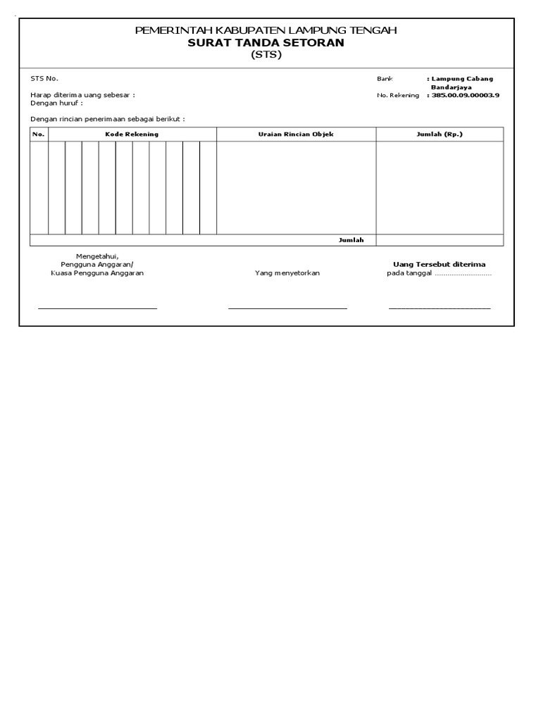 Contoh Surat Tanda Setoran (STS) | PDF