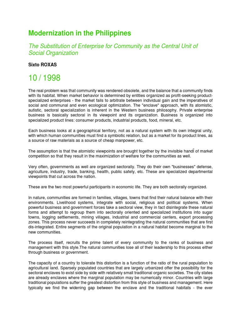 Modernization in The Philippines | PDF | Indigenous Peoples | Native ...