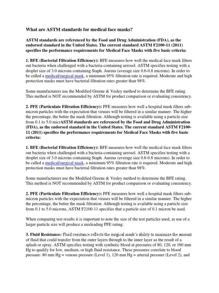 ASTM Standards for Medical Face Masks | PDF | Filtration | Personal ...