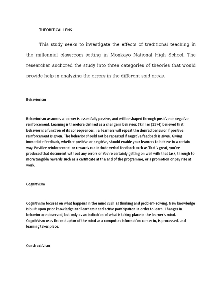 Theory Lens | PDF | Constructivism (Philosophy Of Education) | Learning