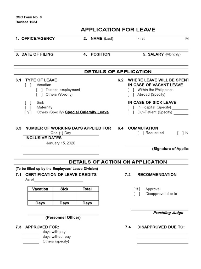 CIVIL SERVICE Leave Form EXCEL | PDF | Leave Of Absence | Employment