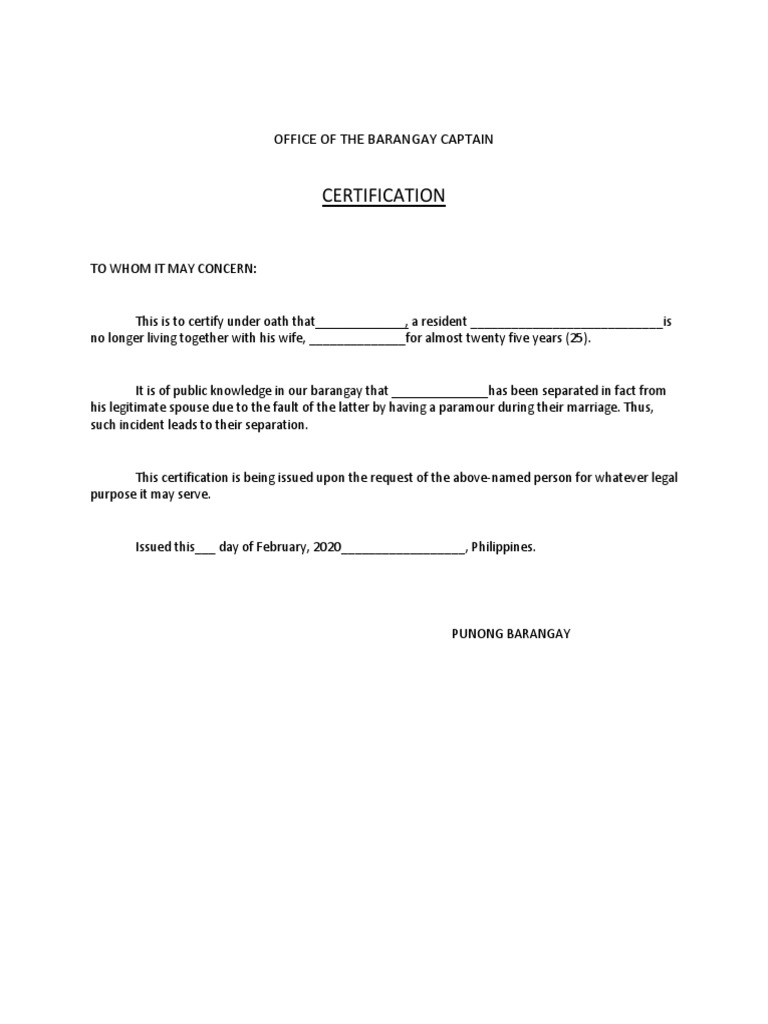 Barangay Certification | PDF