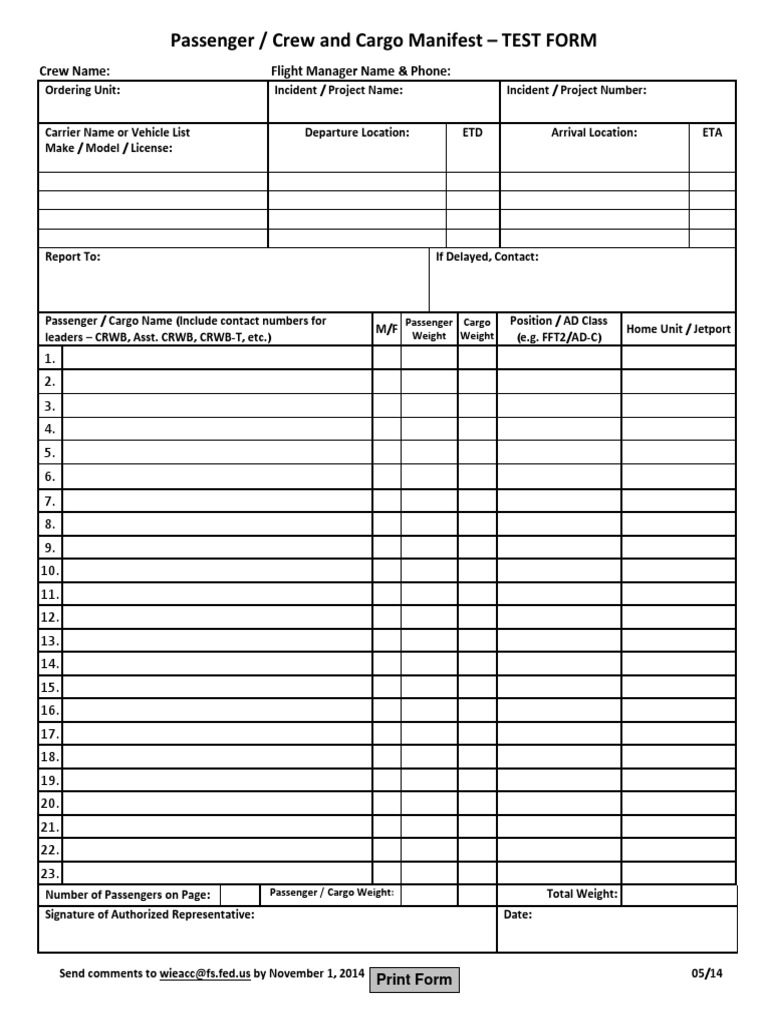 Crew Manifest Test Form PDF | PDF | Cargo | Transport