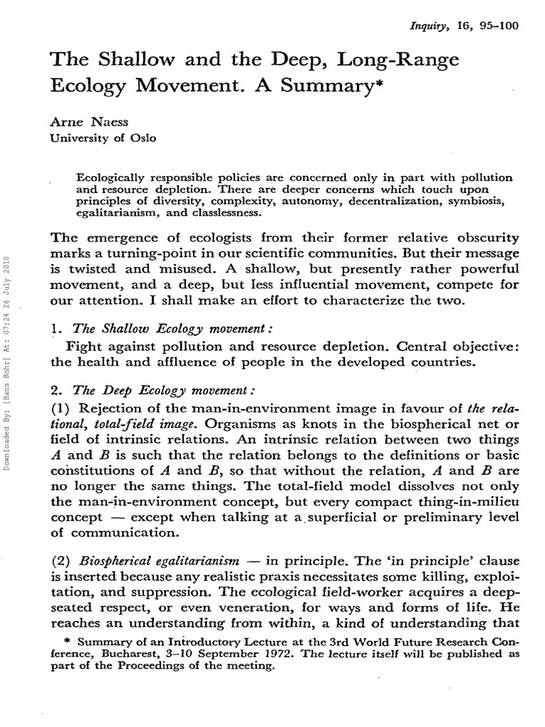 Naess Arne The Shallow and The Deep Long Range Ecology Movement | PDF ...