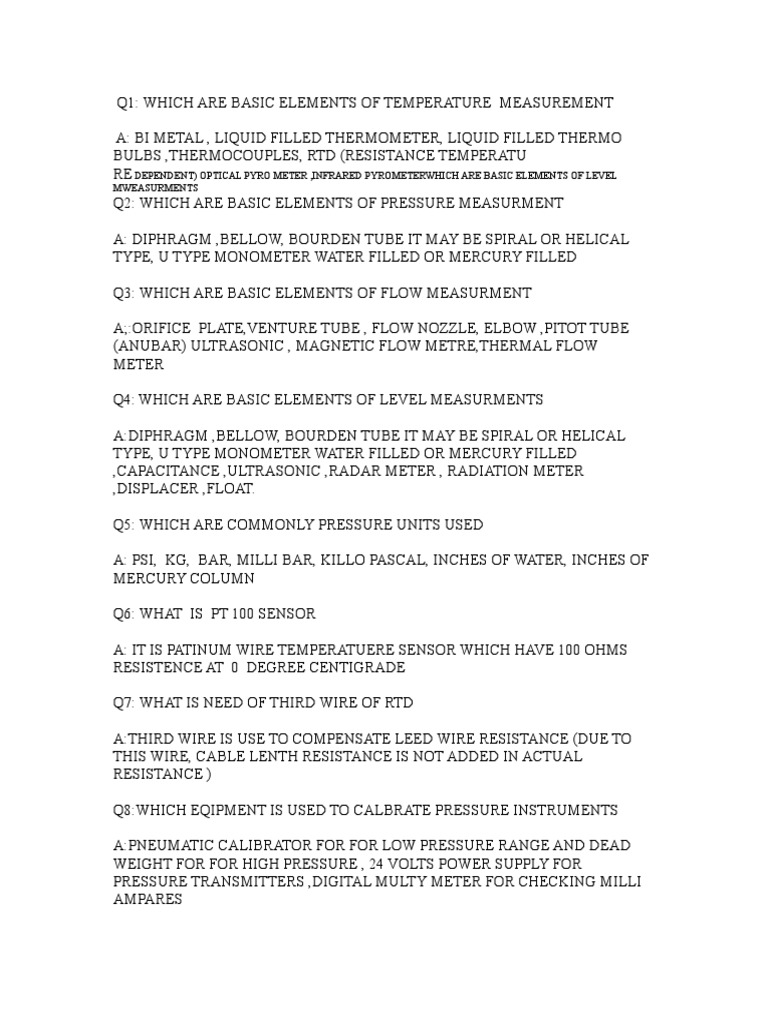 Instrumentation Questions. | PDF | Pressure Measurement | Control Theory