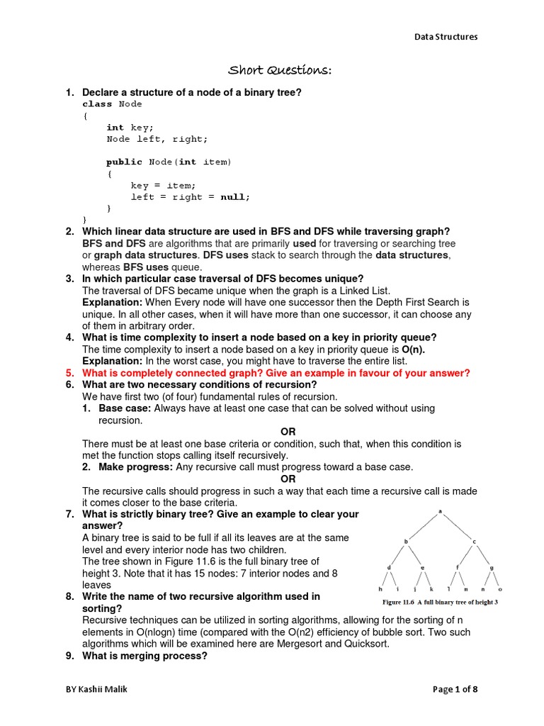 Data Structures Important Short Questions | PDF | Discrete Mathematics ...