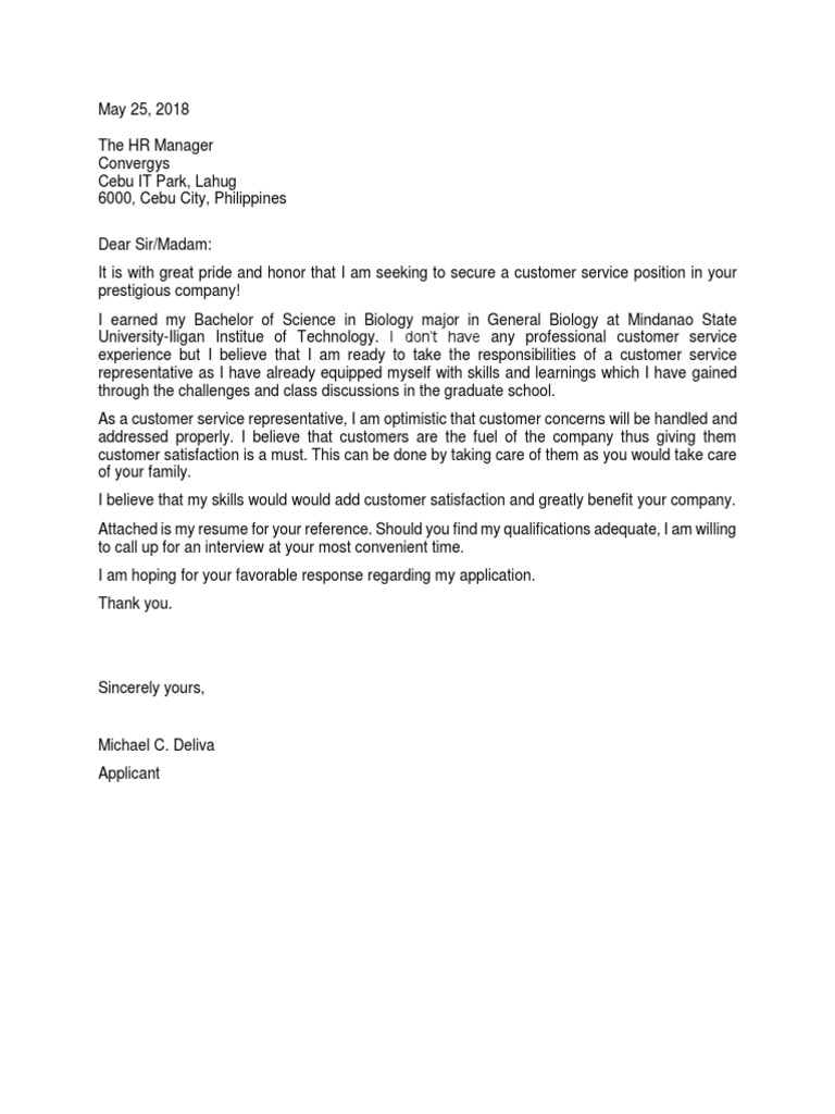 JOB FAIR APPLICATION LETTER - Convergys | PDF