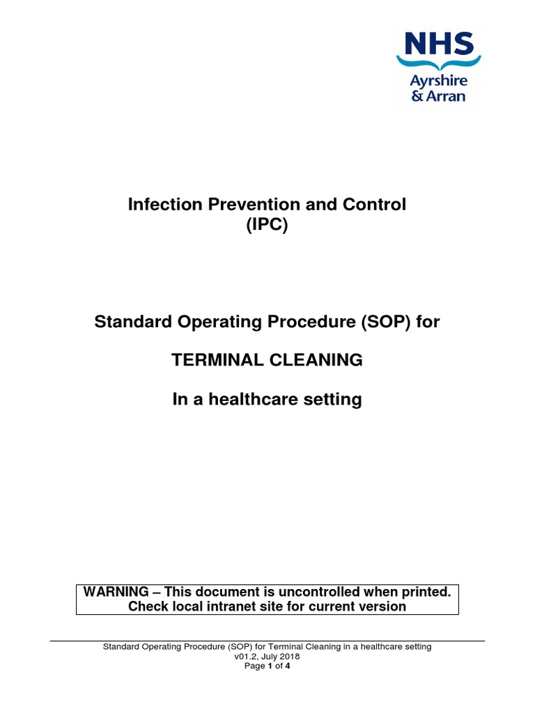 Infection Control Terminal Cleaning Sop v012 | PDF | Infection Control ...
